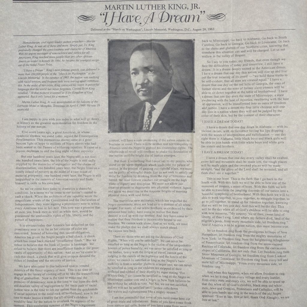 Martin Luther King I Have A Dream Speech on Parchment Paper – National ...